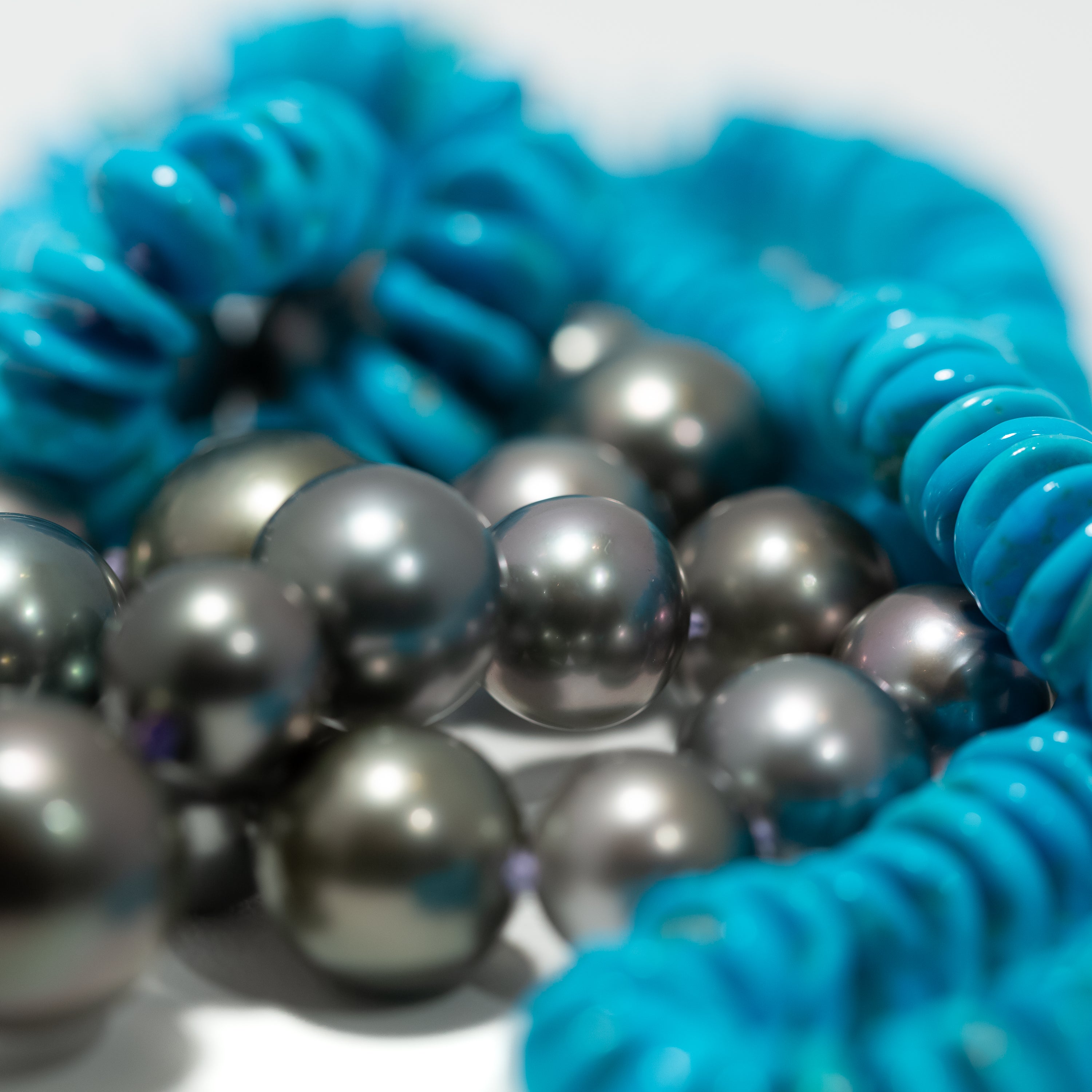 Sleeping Beauty Turquoise Silver Tahitian Pearl Heishi Bead Necklace ...